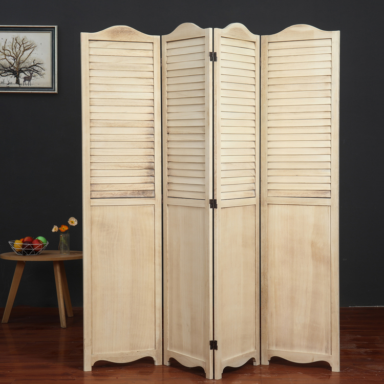 NATURAL 4-Panels Arc Room Divider w/ Window Shutter Style ...